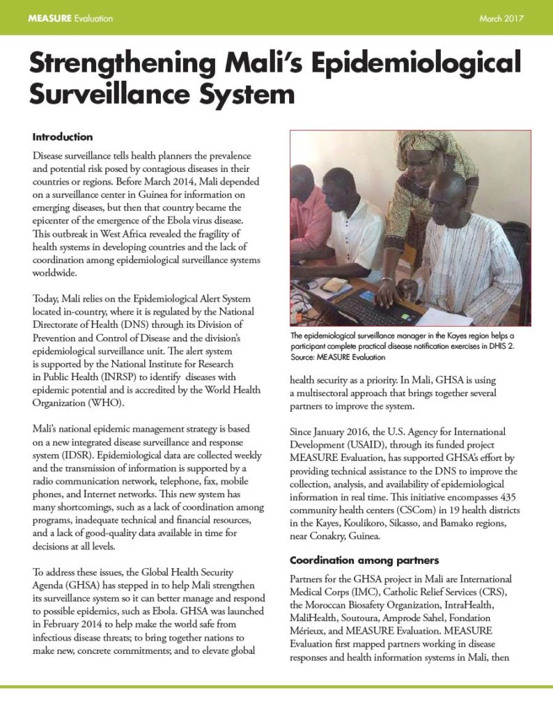 Strengthening Malis Epidemiological Surveillance System – Malaria