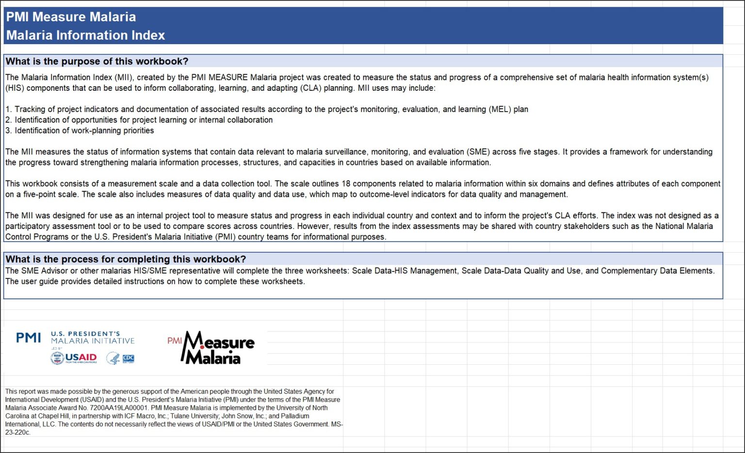 Malaria Information Index Workbook – Malaria